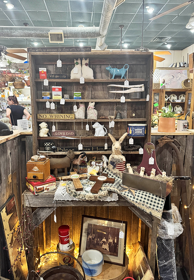 Rustic charm meets farmhouse chic in this carefully arranged vignette. The "No Whining" sign is clearly meant for my next family gathering.