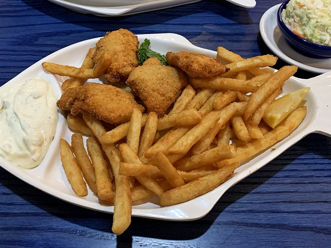 Fish and chips so perfectly golden and crisp, they deserve their own Instagram account and modeling contract.