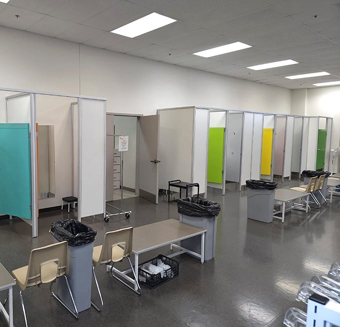 The fitting rooms&mdash;surprisingly spacious and color-coded&mdash;where fashion dreams either come true or get respectfully returned to the rack.