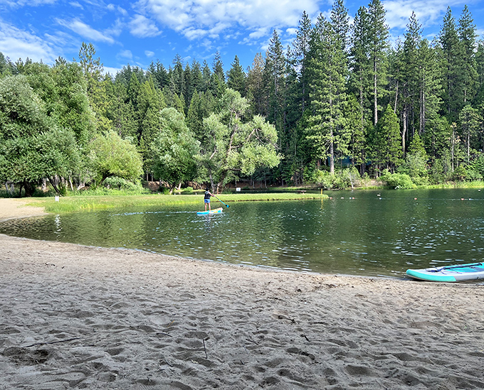 Summer bliss defined: sandy shores, paddle boards, and crystal-clear mountain water that makes you forget about your inbox entirely.