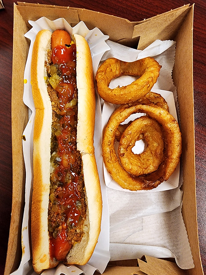 The classic footlong with chili and onion rings – a lunch combo that's been making Virginians happy since before Instagram existed.