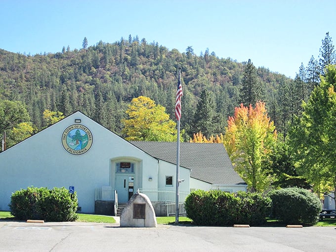 The Fort Jones Library &ndash; where community happens between book covers. Fall colors frame this humble knowledge hub like nature's own bookends.