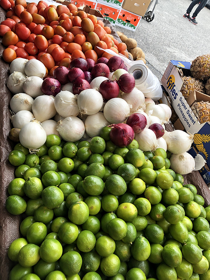 Nature's color palette on full display. These fresh limes, tomatoes, and onions are ready to transform tonight's dinner into something spectacular.