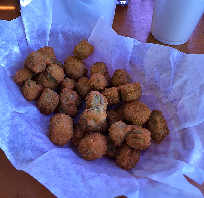 A basket of fried okra that transforms the sometimes-controversial vegetable into addictive, pop-in-your-mouth morsels that disappear faster than you'd admit.