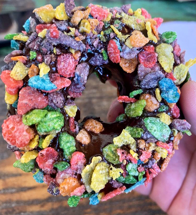 Chocolate icing meets Fruity Pebbles in a combination that would make both Fred Flintstone and Willy Wonka proud. Yabba-dabba-delicious!