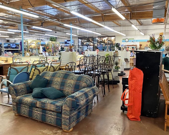 Furniture section: where that plaid loveseat might look hideous in the store but somehow perfect in your den.