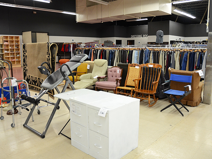 The furniture section: where retired recliners and gently-used filing cabinets await their second act in someone else's living room drama.