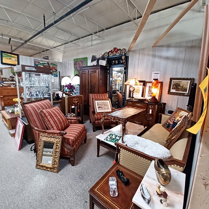 Living room time capsules await new homes. These carefully arranged furniture vignettes invite you to imagine cocktail parties and family gatherings from decades past.