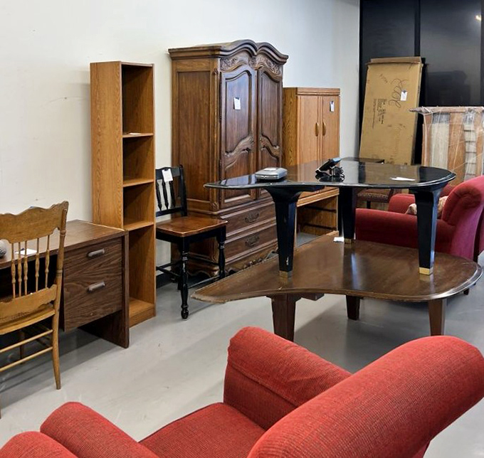 Furniture arranged in conversational groupings, as if the pieces are catching up on gossip from their previous homes.