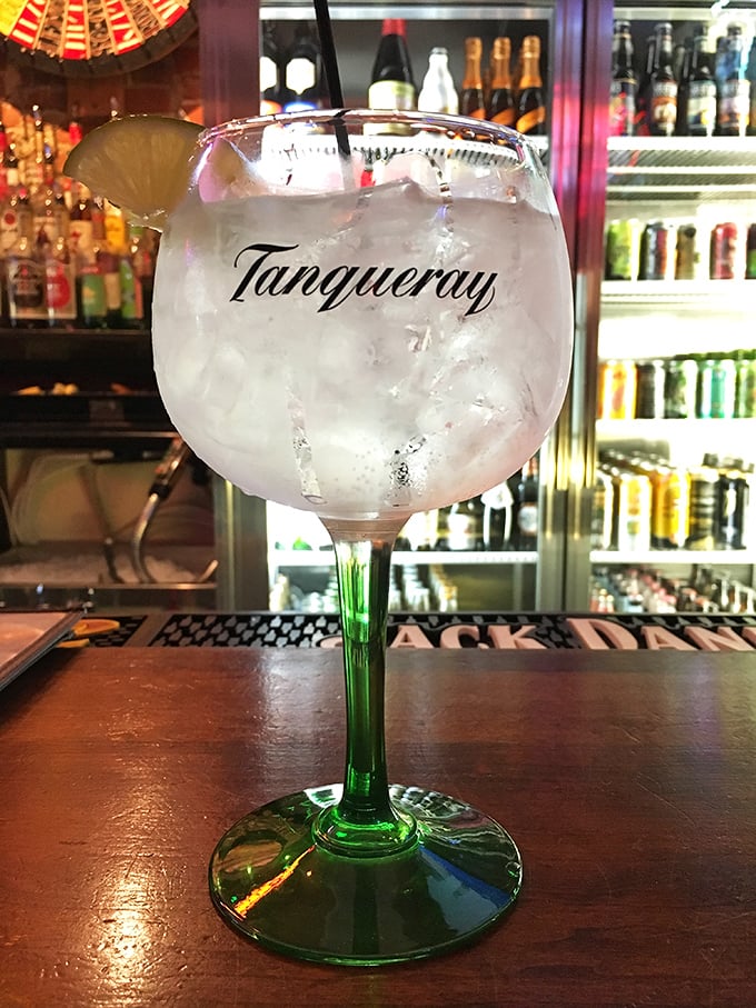 A properly prepared gin and tonic in its natural habitat &ndash; the perfect palate cleanser between bites of smoky goodness.