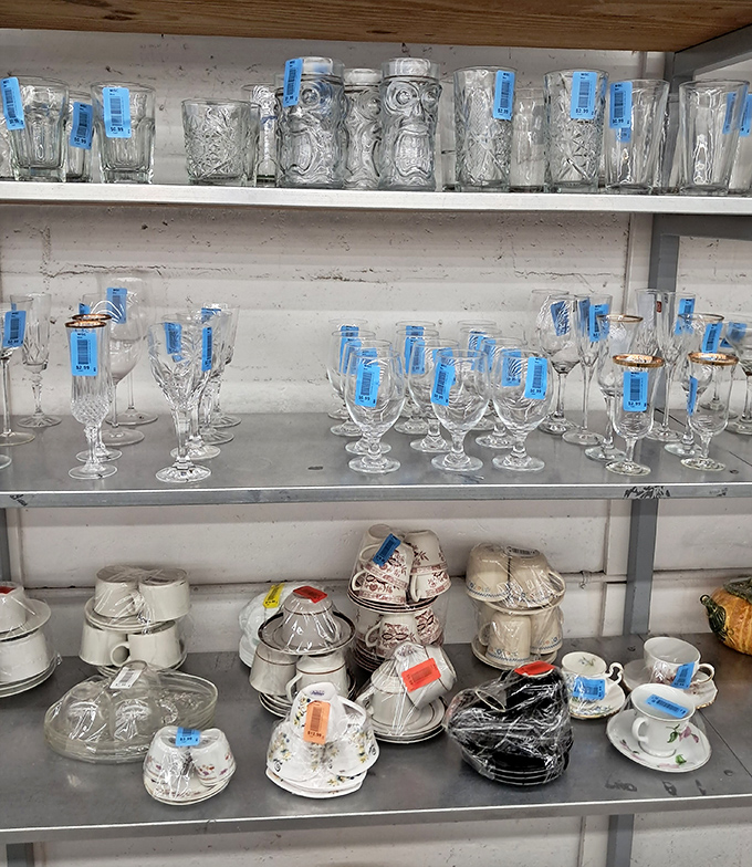 Crystal and glassware await their next dinner party, ready to make everyday meals feel elegantly special.