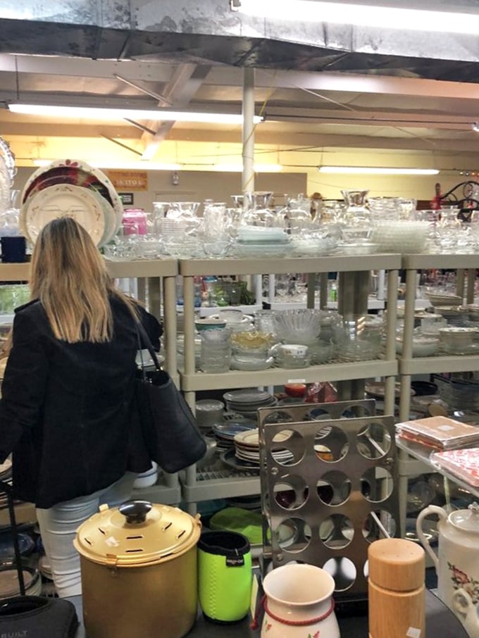 The glassware section sparkles with potential&mdash;crystal that once toasted special occasions now waits patiently for its next celebration.