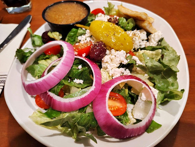 A Greek salad so fresh and colorful it makes you momentarily believe you're eating healthy despite the mountain of feta.