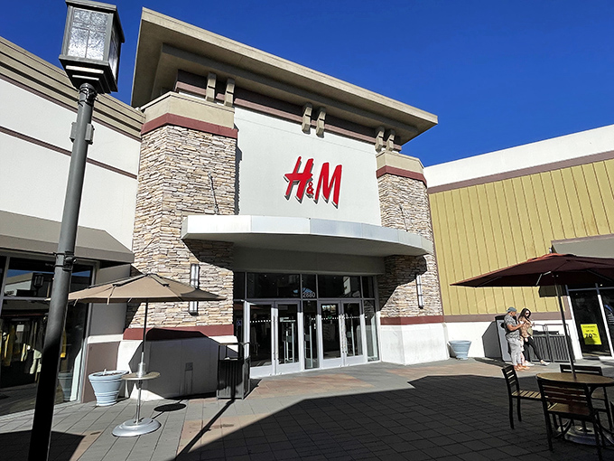 H&M's stone facade brings European flair to outlet shopping. The perfect spot to find fashion-forward pieces without requiring a second mortgage on your home.