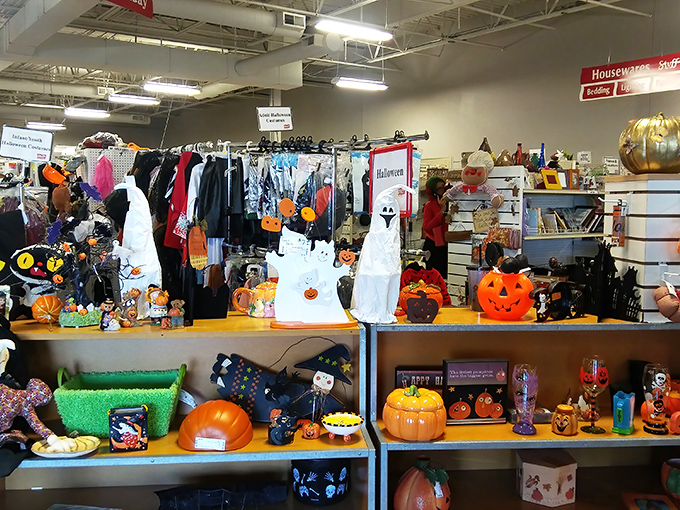Halloween central! Like your eccentric aunt's decoration collection, but everything's for sale and nothing smells like mothballs.