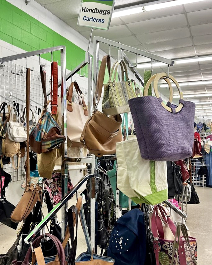 Handbag heaven for the fashion-forward bargain hunter. That purple tote probably cost someone's weekly salary but could be yours for lunch money.