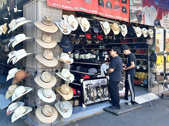 Hat game strong! This impressive wall of Western headwear offers sun protection with a side of instant Arizona character.
