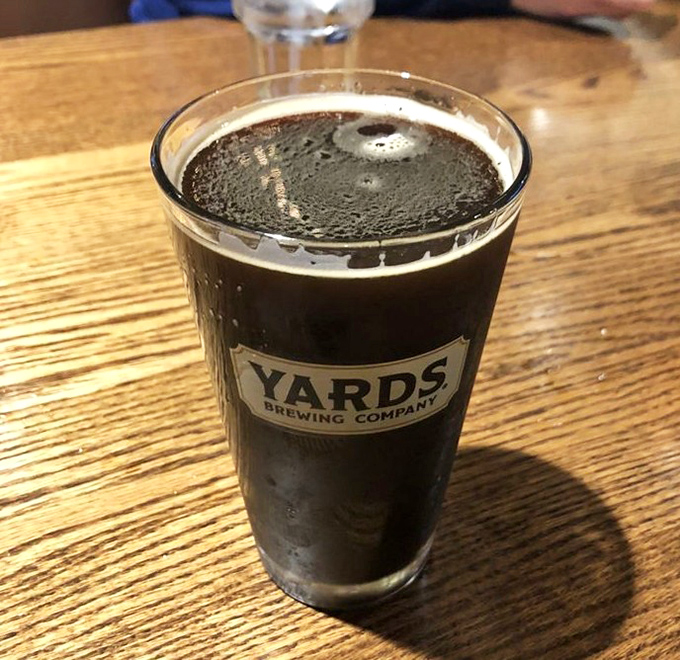 A properly poured Yards porter &ndash; dark as midnight with a head like a pillow. Beer that demands respect and rewards patience.