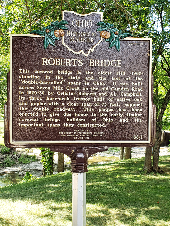 Ohio's historical marker stands proud, like a permanent tour guide who never takes coffee breaks.