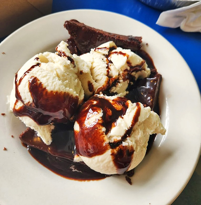 Ice cream melting into warm brownie territory creates a dessert that's essentially a warm hug in edible form. Resistance is futile.