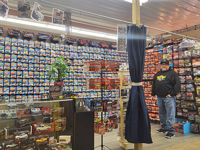 Hot Wheels heaven! For collectors, this wall represents childhood dreams all grown up&mdash;each tiny car a miniature masterpiece of American pop culture.