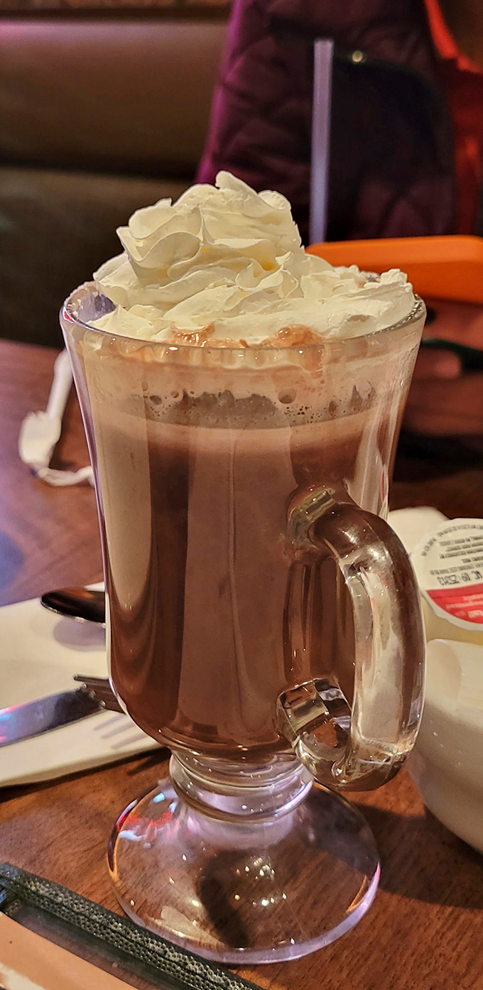 This hot chocolate isn't just a beverage, it's a towering monument to the idea that whipped cream should never be applied timidly.