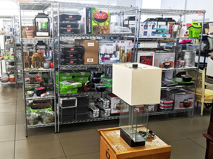 The housewares section: where kitchen gadgets from every decade gather for their second act. Someone's abandoned bread maker could become your new weekend obsession. 