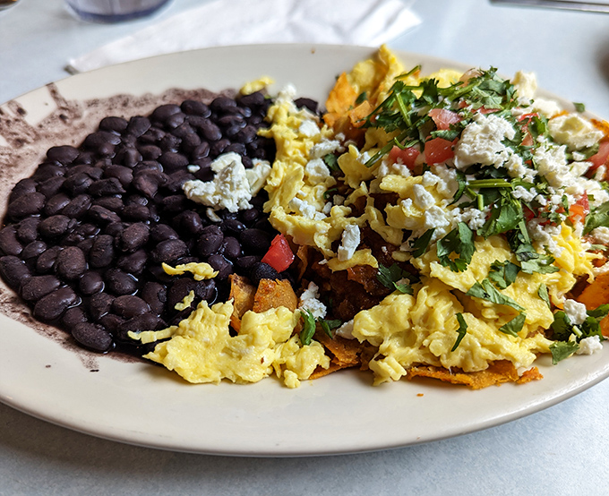 A fiesta on a plate! Black beans and scrambled eggs create the breakfast equivalent of a perfect dance partner – each making the other better.
