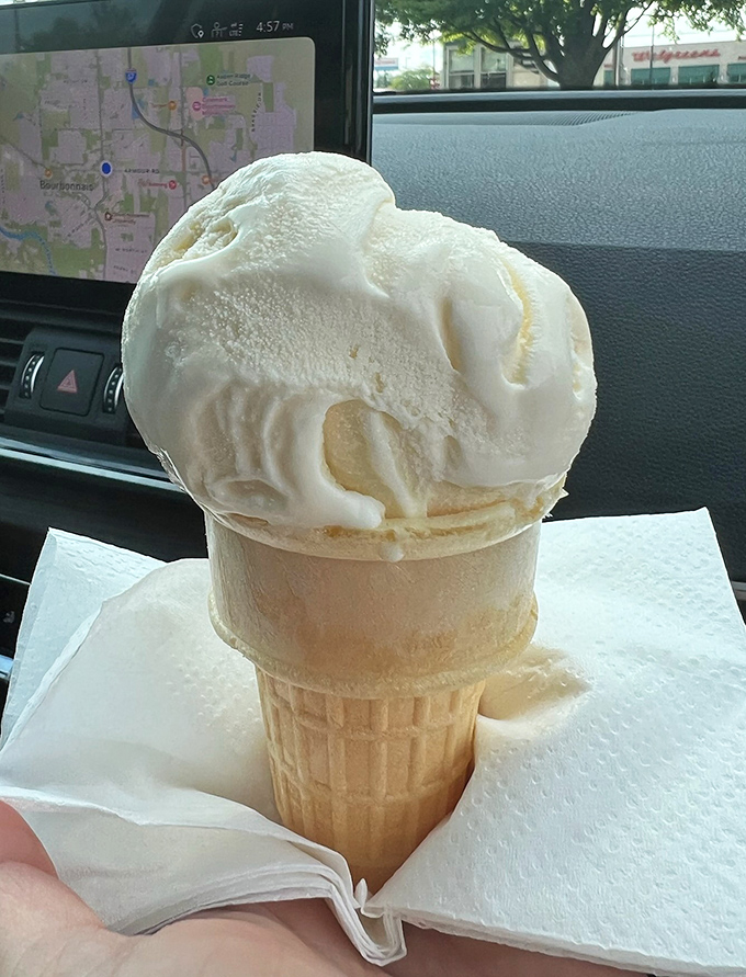 Ice cream that stands tall and proud in its cone&mdash;a vanilla mountain that demands to be conquered before it surrenders to the summer heat.