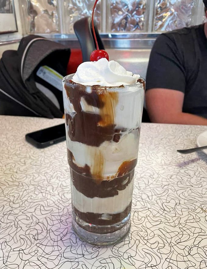 Layers of chocolate and vanilla create the perfect parfait&mdash;like geological strata of deliciousness topped with a cloud of whipped cream.