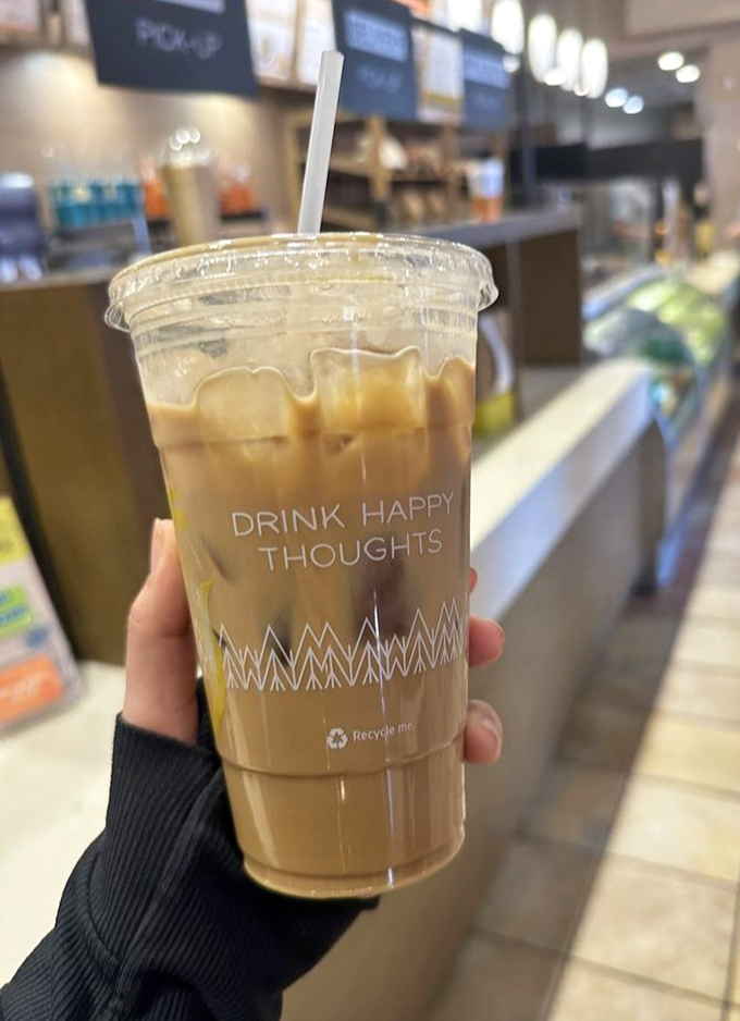 "Drink Happy Thoughts"&mdash;coffee philosophy we can all embrace. This iced elixir promises to fuel your Sedona adventures with caffeinated optimism.