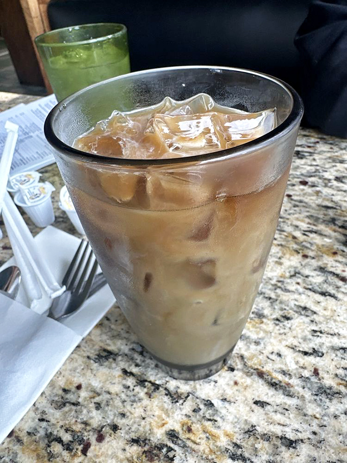 Iced coffee that's more refreshing than a surprise snow day, perfect for washing down morning indulgences.