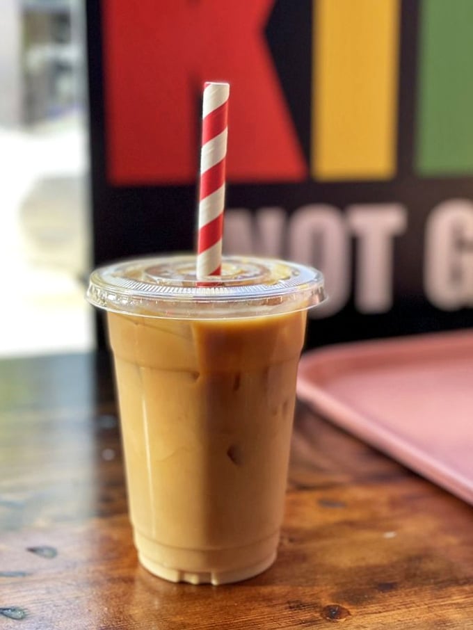 Even their iced coffee looks like it's dressed for a special occasion, complete with a jaunty striped straw standing at attention.