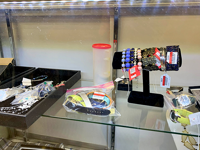 Jewelry display cases&mdash;where someone's forgotten accessories await their next adventure on a new wrist or neckline.