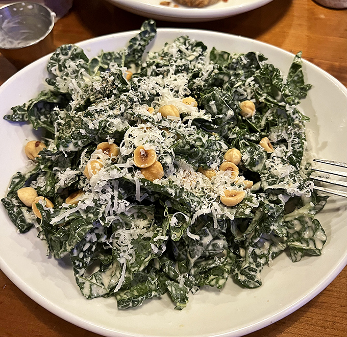 Kale Caesar that could convert even the most dedicated salad skeptics. Those toasted hazelnuts are the unsung heroes here.