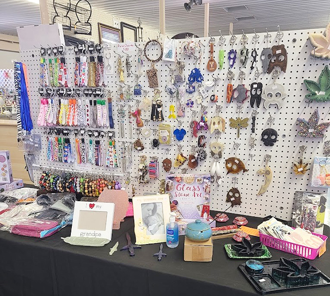 Pegboard paradise! From practical keychains to whimsical trinkets, this wall of wonders has something for every empty pocket.