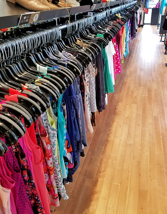 Organized by size and style, these racks aren't just clothing&mdash;they're a rainbow road map to your next "Where did you get that?" conversation starter.