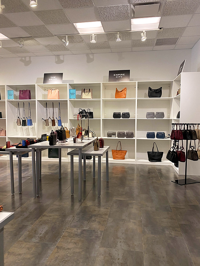 Handbag heaven awaits with meticulously organized shelves showcasing purses that silently whisper, "Your current bag is definitely not good enough."