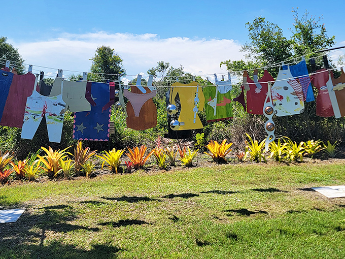 Laundry has never looked this artistic! These colorful fabric pieces flutter in the breeze like flags celebrating creativity itself.