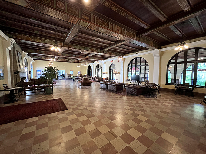 Lodge interior so elegant it makes hotel lobbies everywhere jealous - timeless sophistication meets natural beauty.