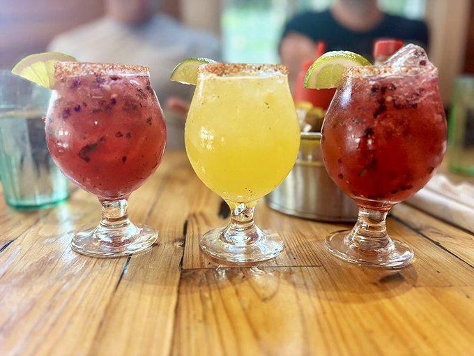 Three amigos of refreshment standing at attention. These fruit-forward cocktails are vacation in glassware form.