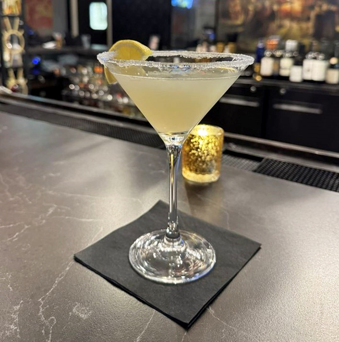 A martini so pristine it makes James Bond look sloppy. That sugar rim isn't just decoration&mdash;it's the difference between drinking and experiencing.