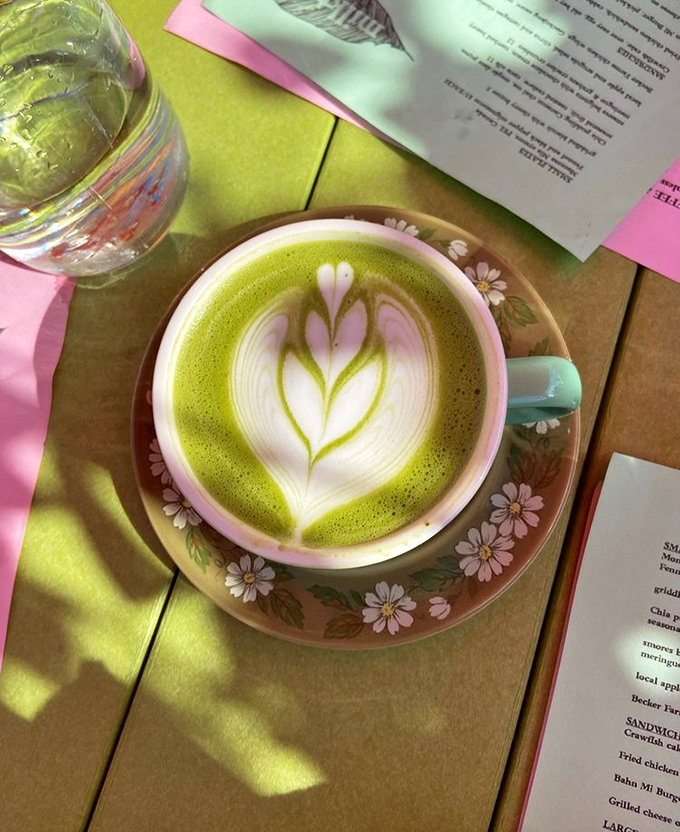 This matcha latte isn't just a drink&mdash;it's a leafy green masterpiece with latte art so pretty you almost feel guilty disturbing its surface. Almost.