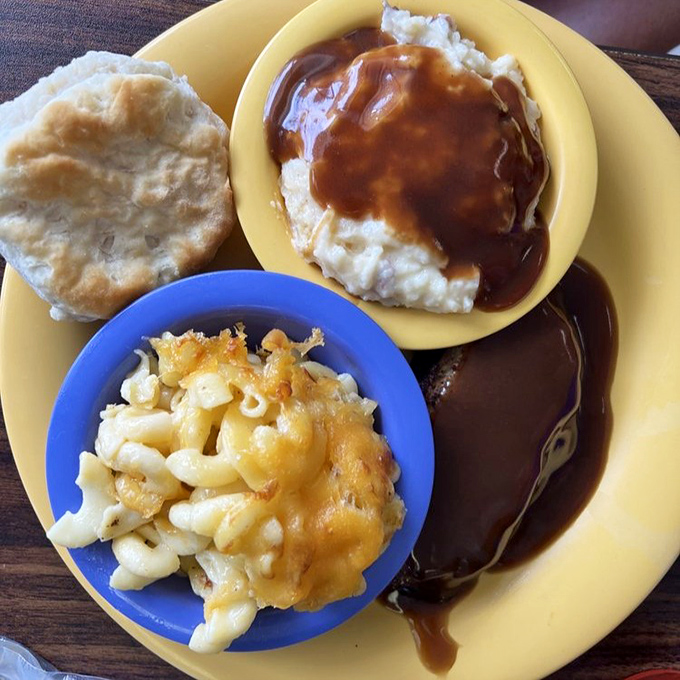 Comfort on a plate – where mac and cheese meets biscuits and gravy in a harmonious duet that makes you forget about beach body aspirations.