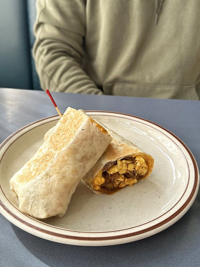 This burrito isn't just wrapped&mdash;it's lovingly tucked in like a food baby, with eggs and potatoes nestled inside that perfectly griddled tortilla.