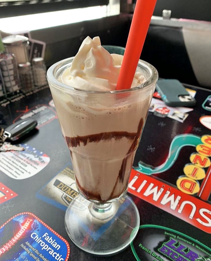 This chocolate milkshake isn't just a drink&mdash;it's a three-act dessert with whipped cream as the grand finale. Sipping through that straw is pure childhood nostalgia.