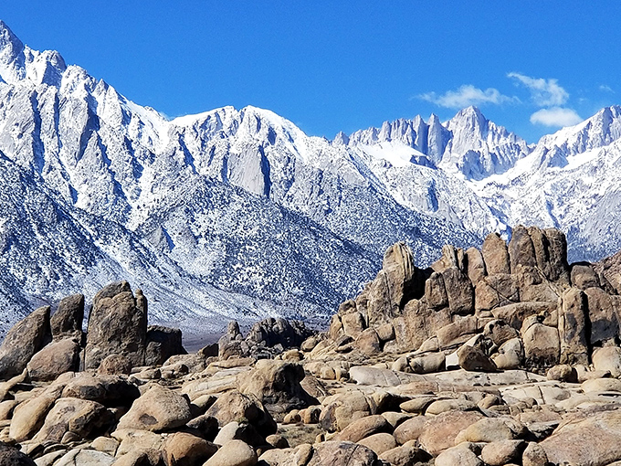 The perfect marriage of desert and alpine landscapes&mdash;where snow-dusted peaks rise dramatically above sun-baked boulders.
