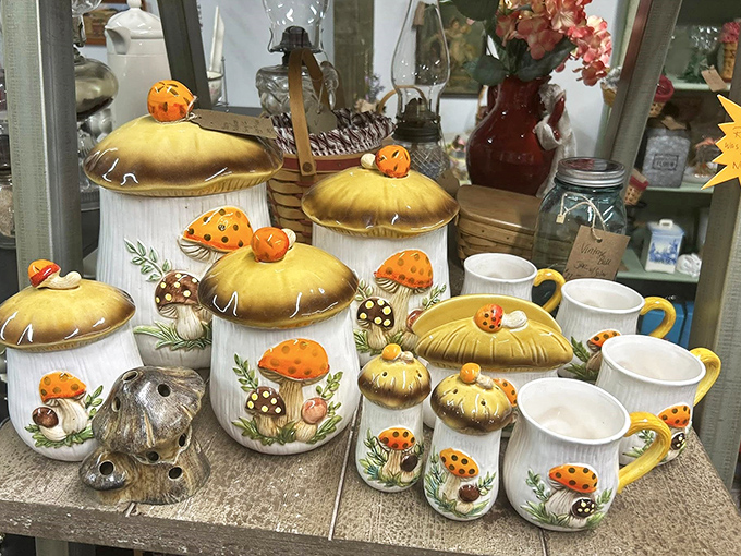 These mushroom canisters would make even Alice wonder what's inside. Kitchenware that brings whimsy to storing flour and sugar.