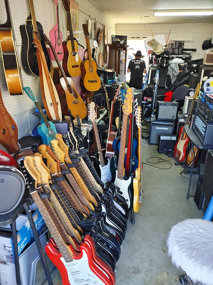 Guitar heaven exists, and it's in this cramped stall where vintage Fenders and acoustic beauties wait for their next gig.
