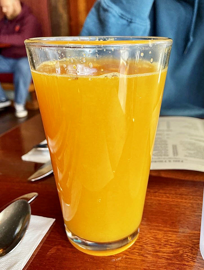 Fresh orange juice in a proper glass &ndash; not some dainty thimble, but a substantial vessel worthy of vitamin C's greatest delivery system.